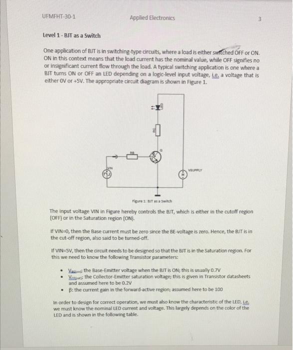 Solved UFMFHT-30-1 Applied Electronics 3 Level 1 - BJT as a | Chegg.com