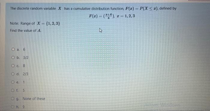 Solved The discrete random variable X has a cumulative | Chegg.com