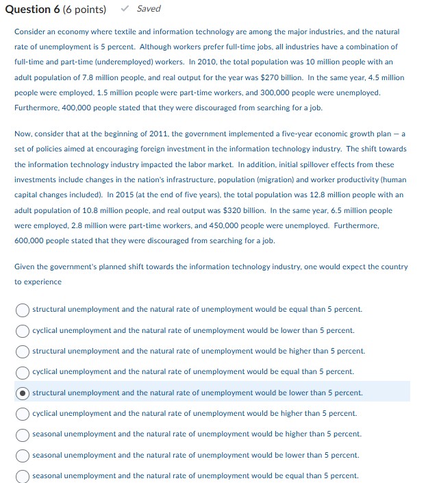 Solved Question 6 (6 ﻿points)Consider an economy where | Chegg.com