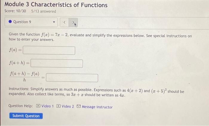 Solved Module 3 Characteristics Of Functions Score