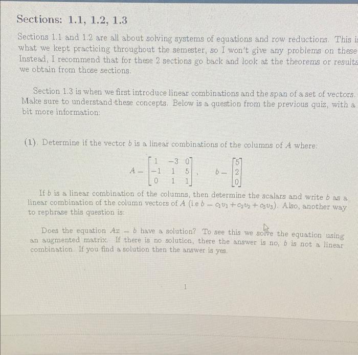 Solved Sections 1.1 and 1.2 are all about solving systems of | Chegg.com
