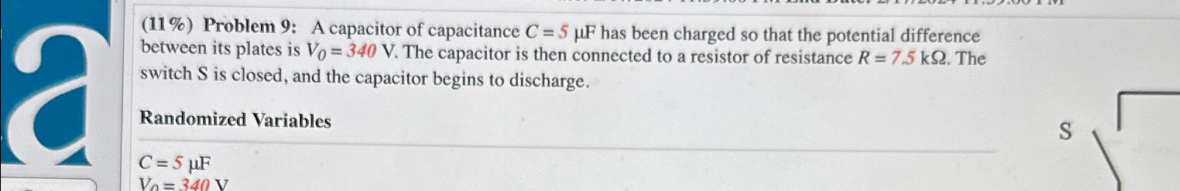 (11%) Problem 9: A capacitor of capacitance C=5\\\\mu | Chegg.com