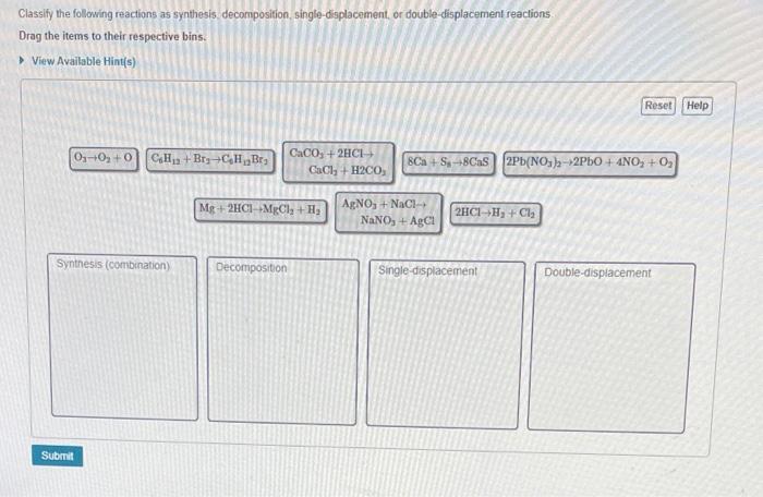 Solved Classify the following reactions as synthesis | Chegg.com