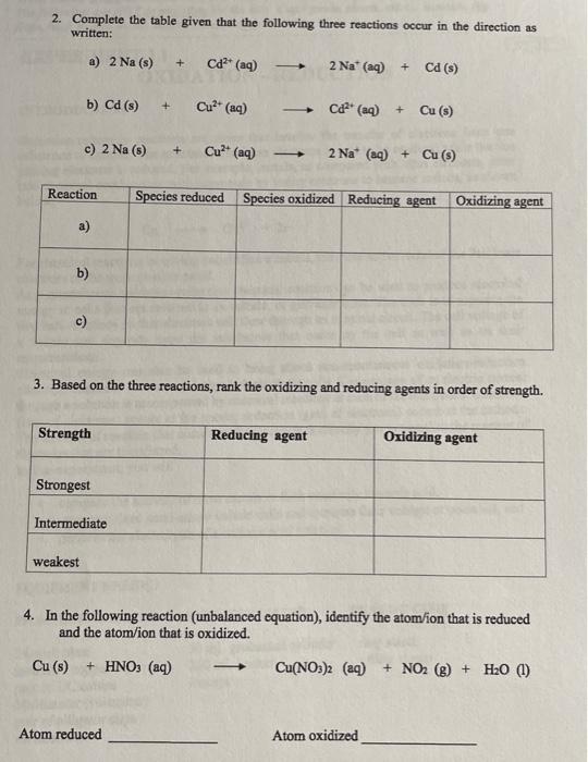 Solved 2. Complete the table given that the following three | Chegg.com