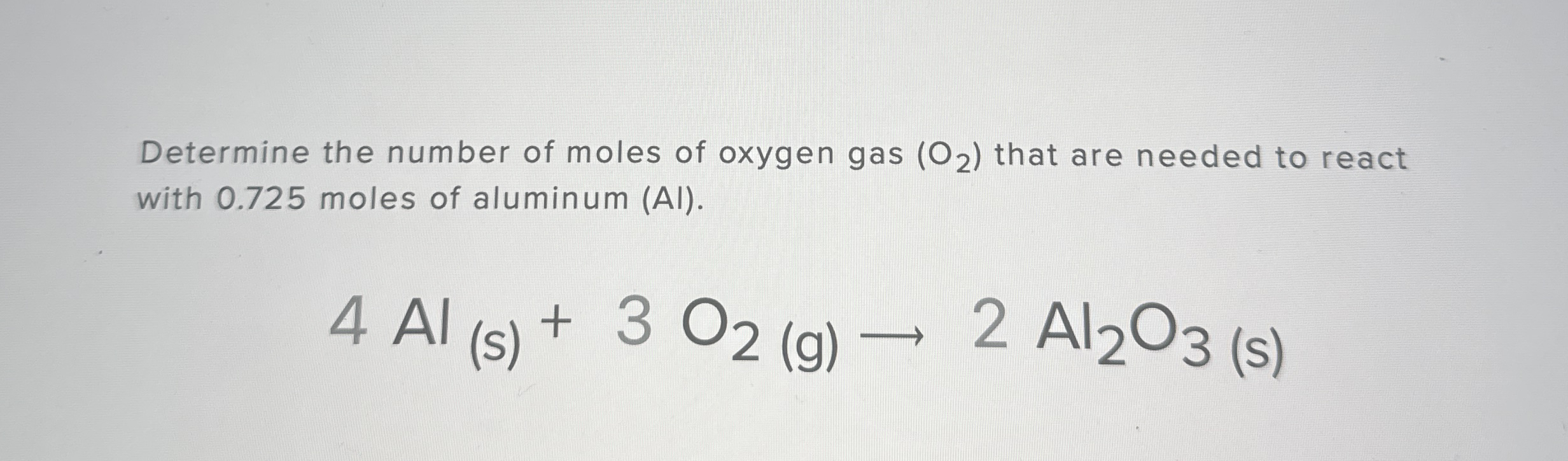 Solved Determine the number of moles of oxygen gas (O2) | Chegg.com