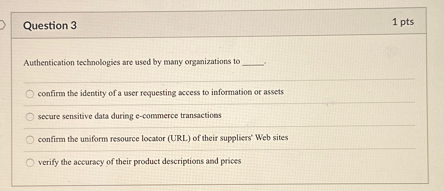 Solved Question 31 ﻿ptsAuthentication technologies are used | Chegg.com