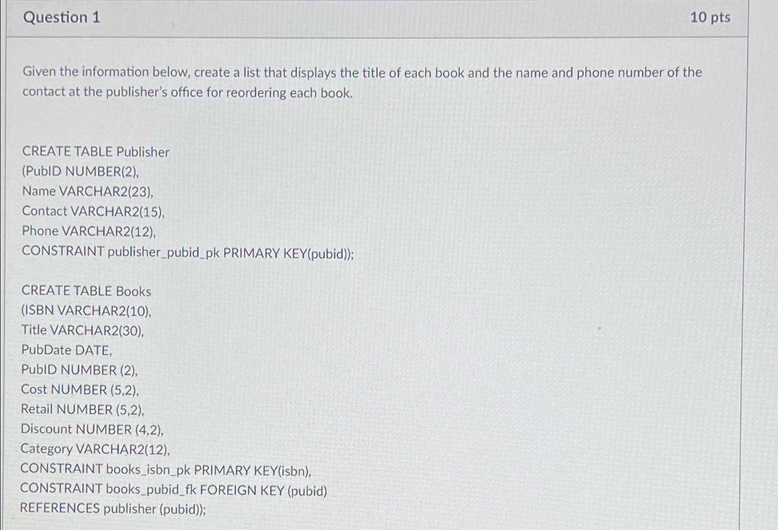 Solved Question 110 ﻿ptsGiven the information below, create | Chegg.com
