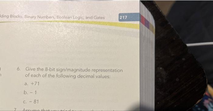 Solved 6 Give The 8 Bit Signmagnitude Representation Of 
