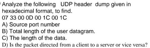 Solved Analyze the following UDP header dump given in | Chegg.com
