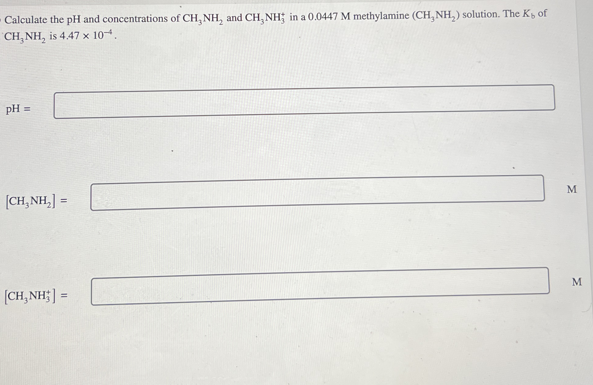 Solved Calculate the pH and concentrations of CH3NH2 ﻿and | Chegg.com