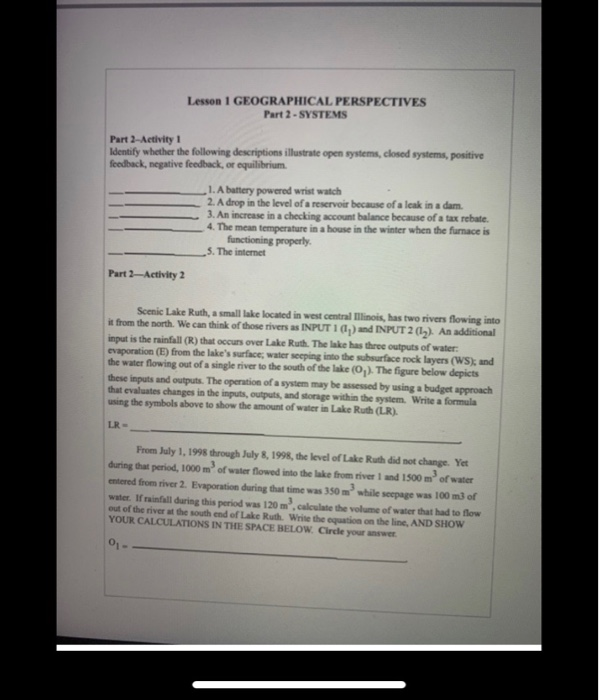 Solved Lesson 1 GEOGRAPHICAL PERSPECTIVES Part 2 - SYSTEMS | Chegg.com