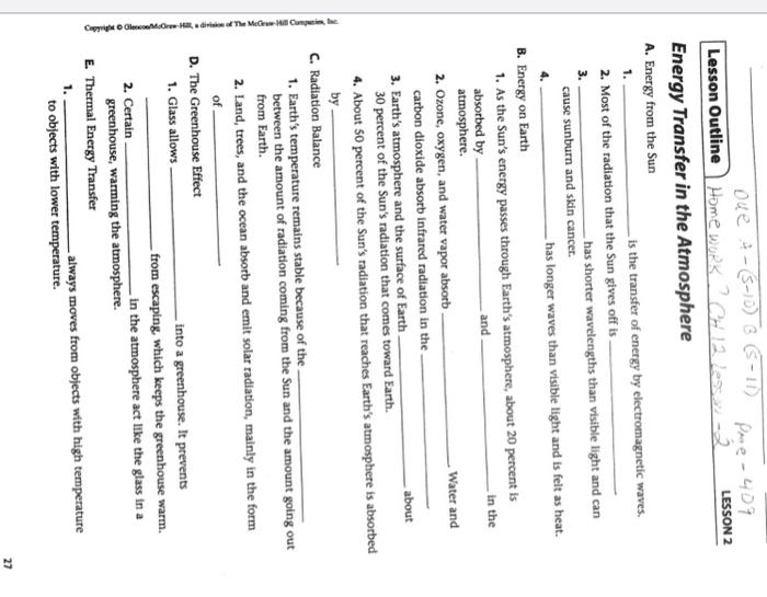 Solved Energy Transfer in the Atmosphere A. Energy from the | Chegg.com