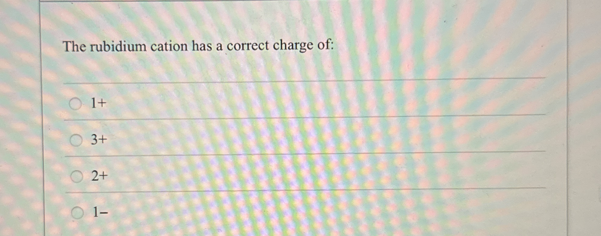 Solved The rubidium cation has a correct charge of:1+3+2+1- | Chegg.com