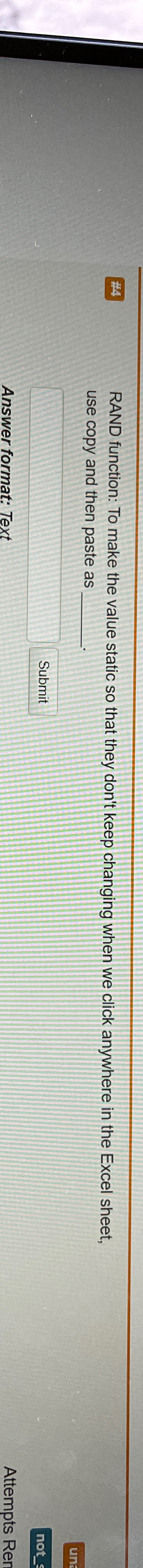 Solved RAND function: To make the value static so that they | Chegg.com