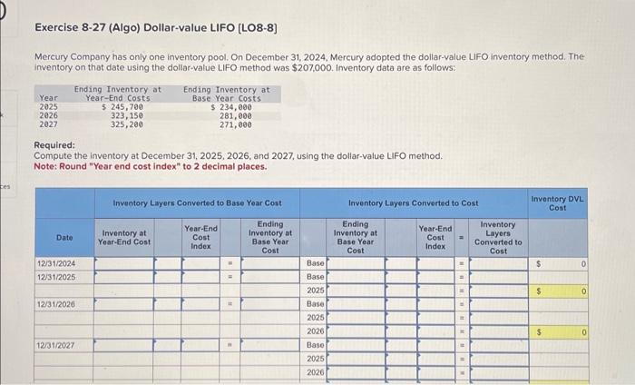 Solved Mercury Company has only one inventory pool. On | Chegg.com