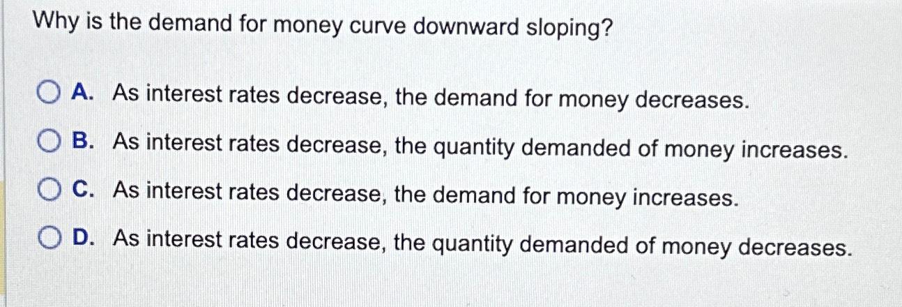 Solved Why Is The Demand For Money Curve Downward Sloping A Chegg