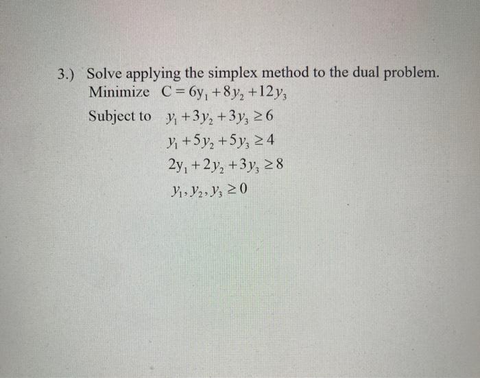 Solved 3.) Solve applying the simplex method to the dual | Chegg.com
