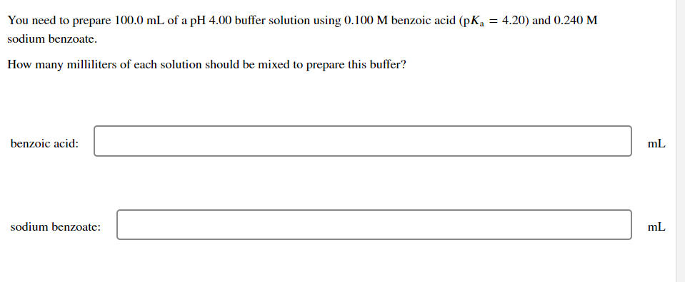 Solved You need to prepare 100.0mL ﻿of a pH 4.00 ﻿buffer | Chegg.com