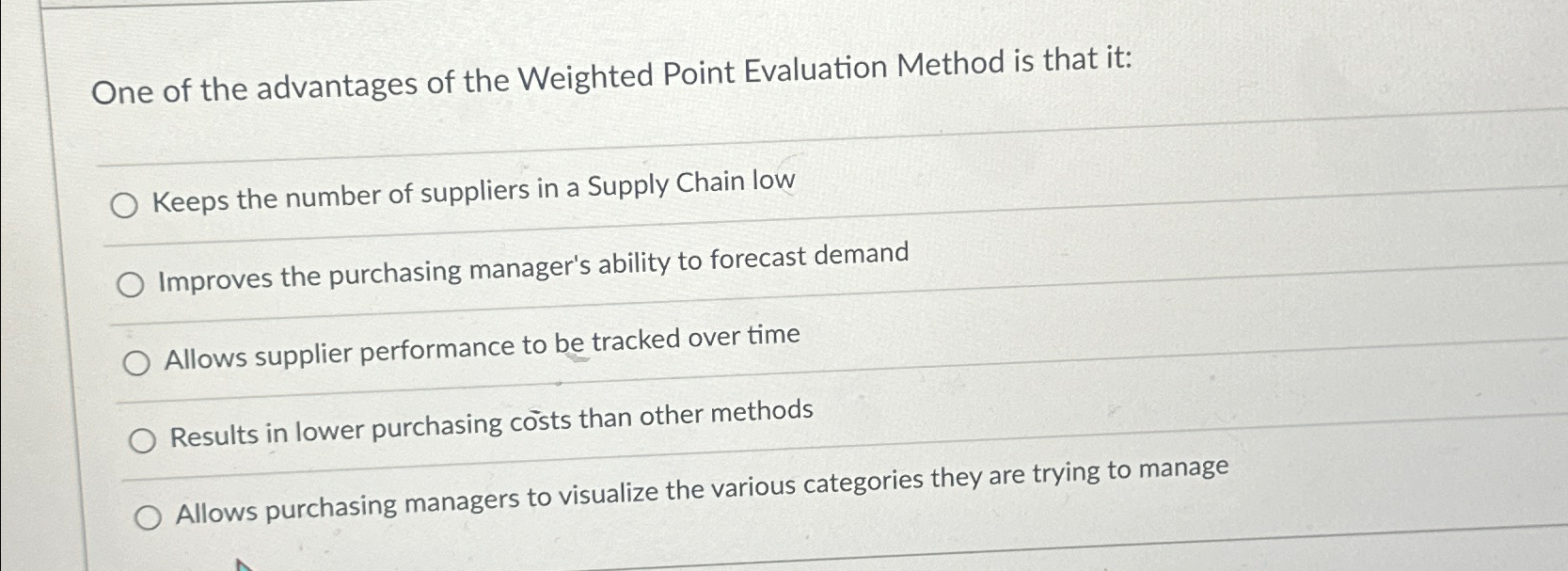 Solved One of the advantages of the Weighted Point | Chegg.com