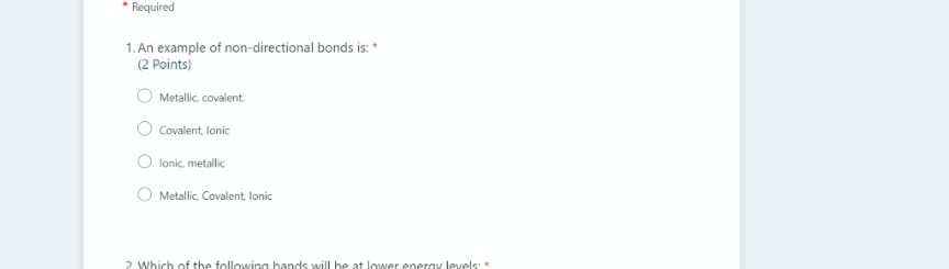 Solved * Required 1. An example of non-directional bonds is: | Chegg.com