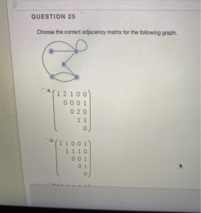 Solved QUESTION 25 Choose the correct adjacency matrix for | Chegg.com