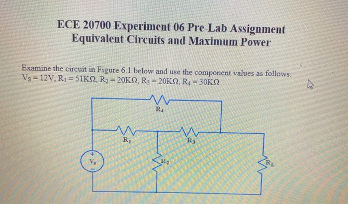 ECE 20700 Experiment 06 Pre-Lab Assignment Equivalent | Chegg.com