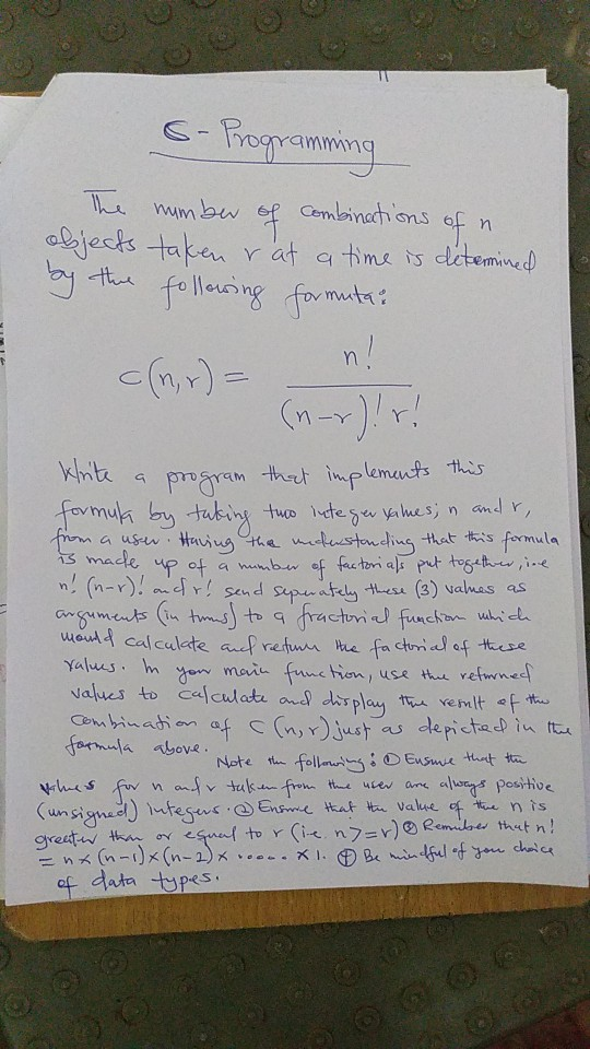 Solved 6- Programming a The number of Combinations objects | Chegg.com