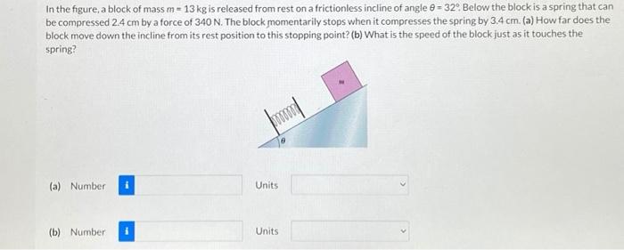 Solved In the figure, a block of mass m - 13 kg is released | Chegg.com