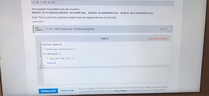 Answered: cprogram 5.18 LAB: Driving cost - functions (Requi Answered: cprogram 5.18 LAB: Driving cost - functions (Requi
