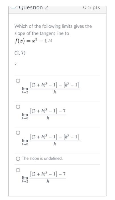 Solved Which of the following limits gives the slope of the | Chegg.com