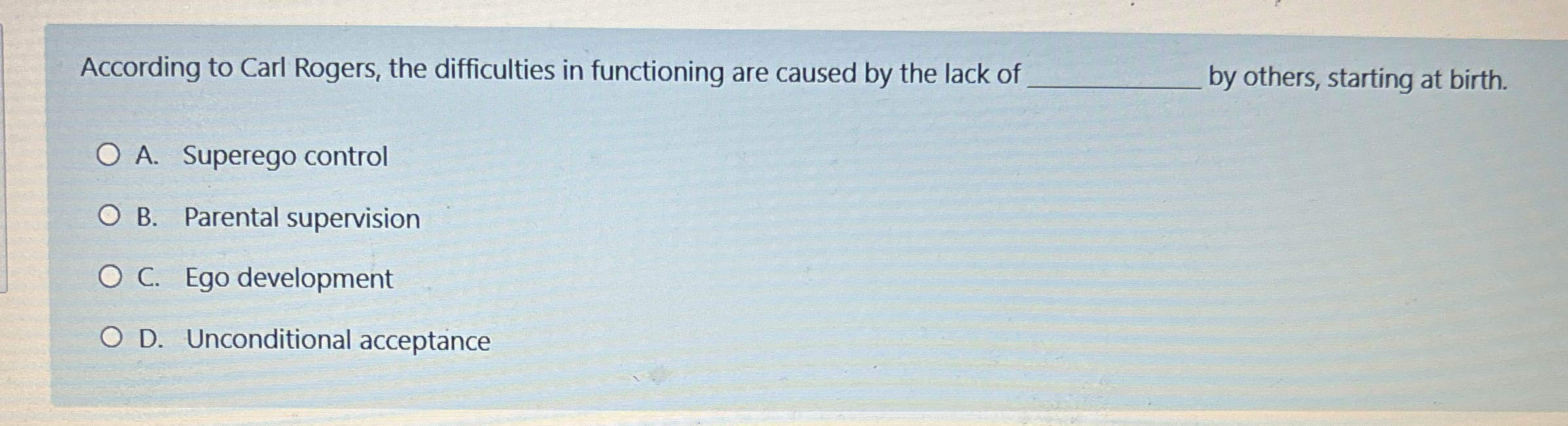 Solved According to Carl Rogers, the difficulties in | Chegg.com