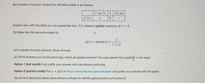 Solved (a) Consider a function whose first derivative table | Chegg.com