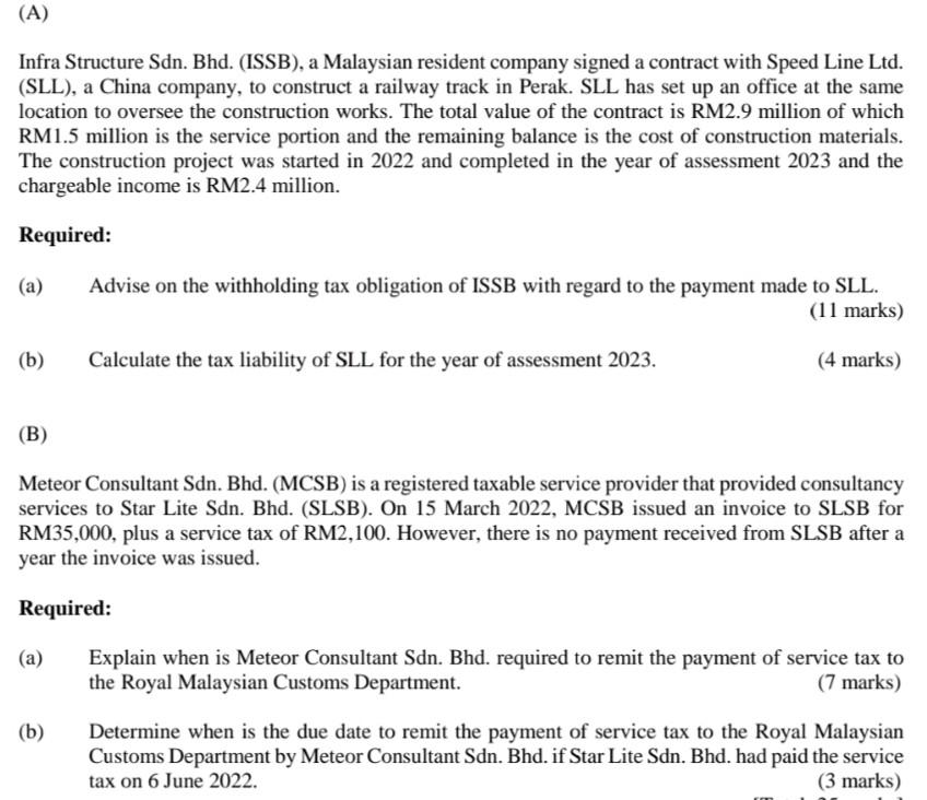 Solved (A) Infra Structure Sdn. Bhd. (ISSB), a Malaysian | Chegg.com