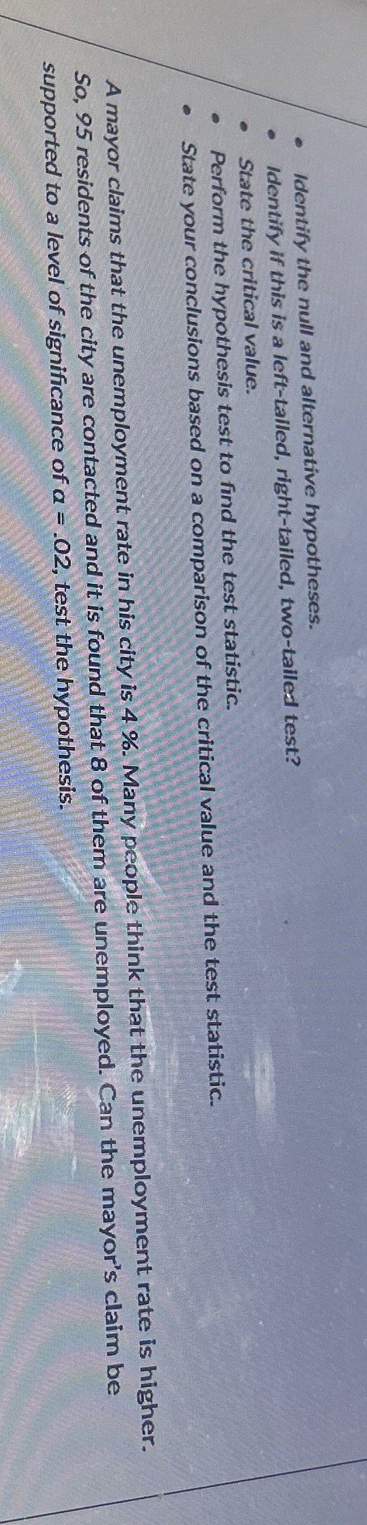 Solved Identify the null and alternative hypotheses.Identify | Chegg.com