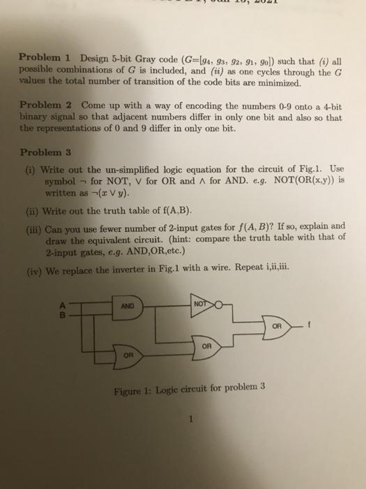 Solved Problem 1 Design 5-bit Gray code (G=L94, 93, 92, 91, | Chegg.com
