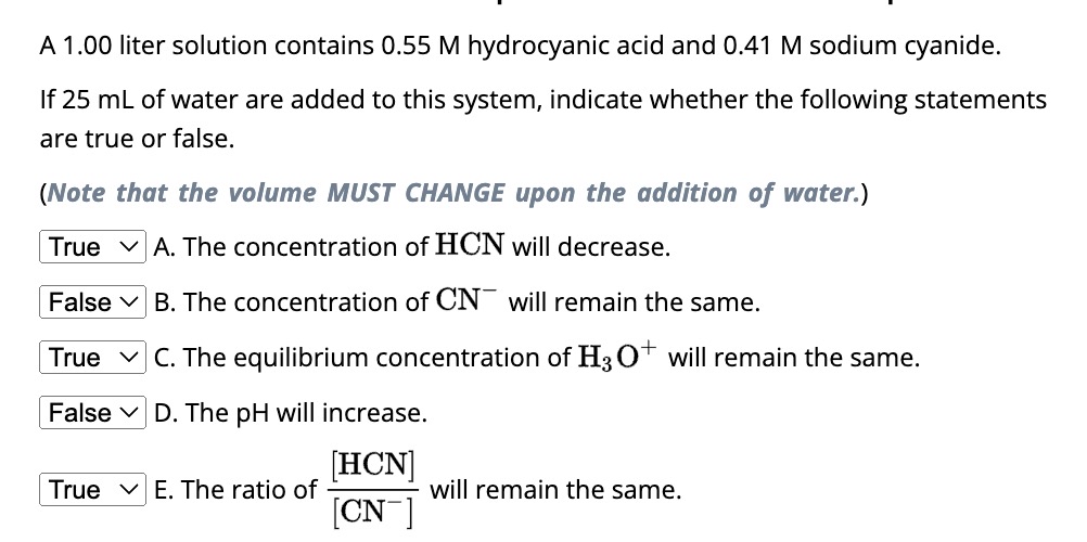 Solved A 1.00 ﻿liter solution contains 0.55M ﻿hydrocyanic | Chegg.com