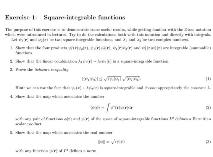 Solved Exercise 1: Square-integrable functions The purpose | Chegg.com