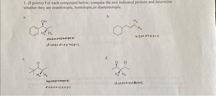 Solved 1. ( 8 points) For each compound below, compare the | Chegg.com