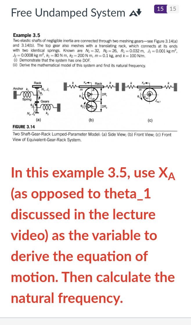 Solved 15 15 Free Undamped System A Example 3.5 Two elastic | Chegg.com