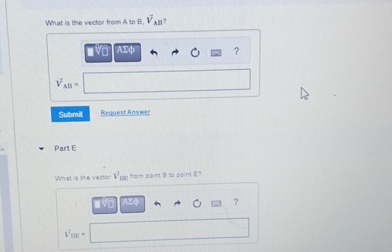 Solved What is the vector from A ﻿to B,vec(V)AB ?Request | Chegg.com