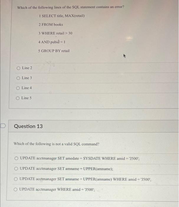 Solved Which of the following lines of the SQL statement | Chegg.com