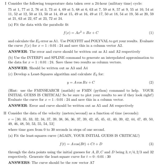 Solved I Consider the following temperature data taken over | Chegg.com