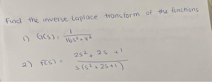 Solved Find the inverse Laplace transform of the functions | Chegg.com