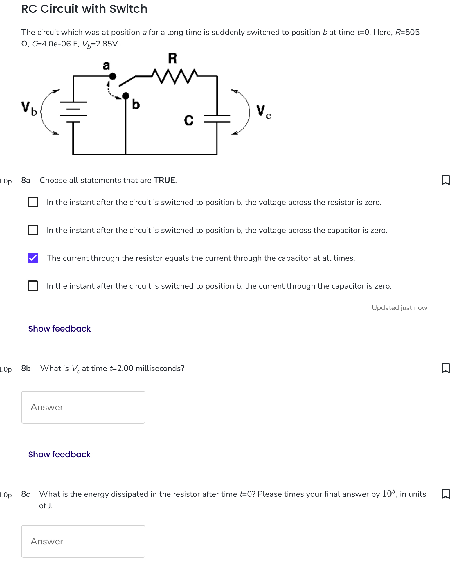 RC Circuit with SwitchThe circuit which was at | Chegg.com