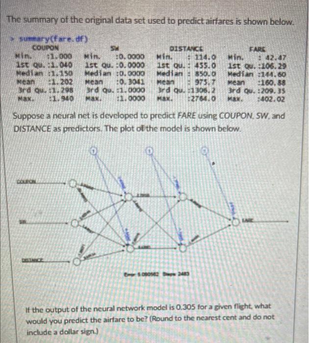 The summary of the original data set used to predict | Chegg.com