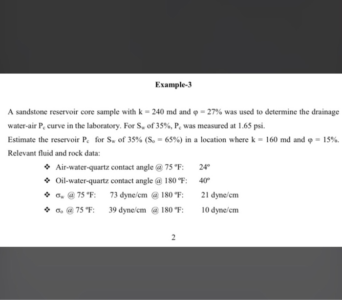 Solved Example-3 A sandstone reservoir core sample with k = | Chegg.com