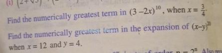 Solved Find the numerically greatest term in (3-2x)^(10), | Chegg.com