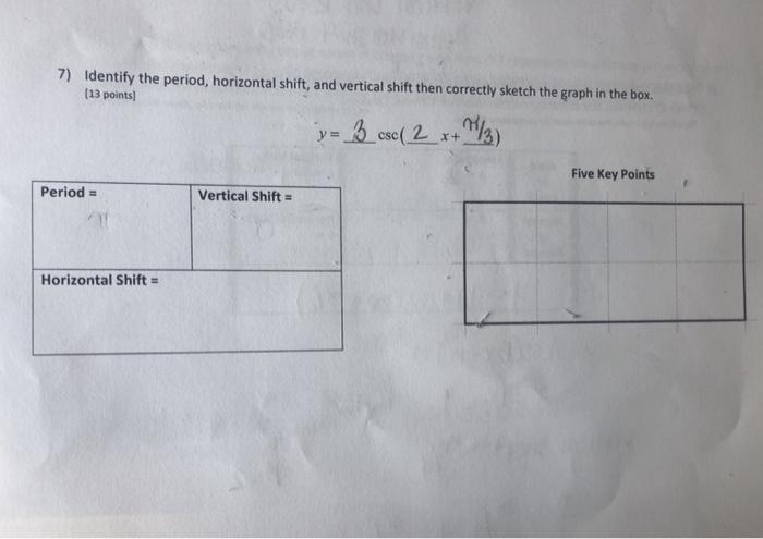Solved 7) identify the period, horizontal shift, and | Chegg.com