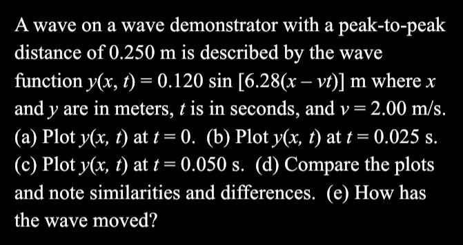 Solved A wave on a wave demonstrator with a peak-to-peak | Chegg.com