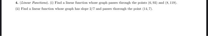 Solved 4 Linear Functions I Find A Linear Function